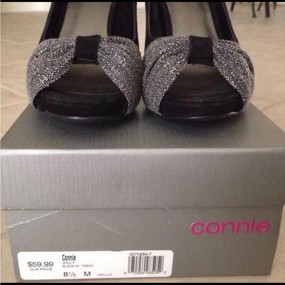 Connie | Shoes | Connie New In Box Black Suede Peep Toe Heels With ...